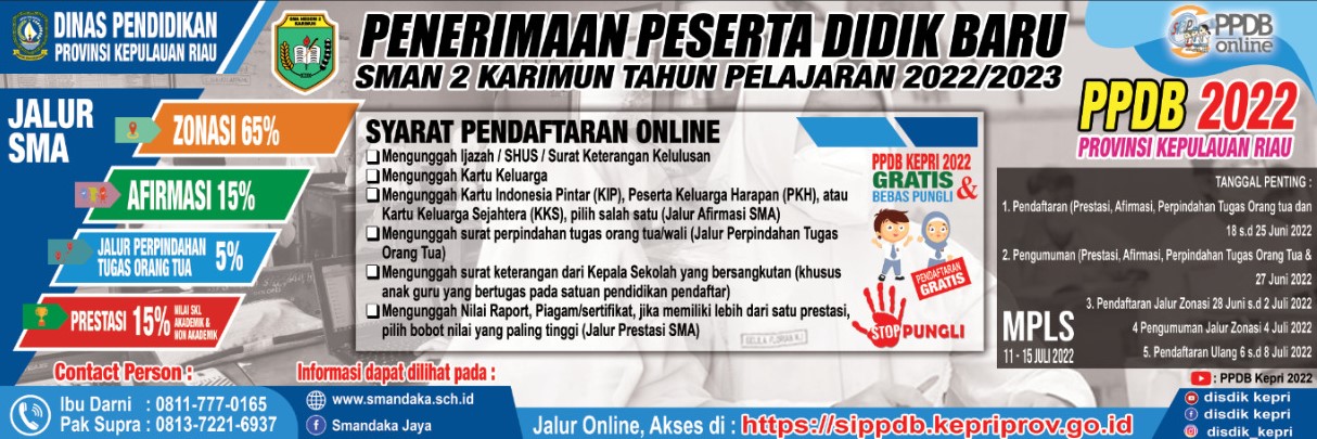 PENGUMUMAN HASIL PPDB ONLINE TP 2021/2022 – SMA NEGERI 2 KARIMUN PENGUMUMAN HASIL PPDB ONLINE TP 2021/2022 – SMA NEGERI 2 KARIMUN